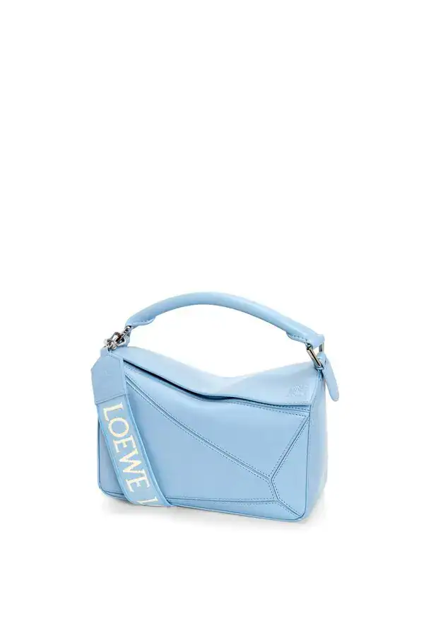 Loewe Small Puzzle Bag In Satin Calfskin - Dusty Blue | Editorialist